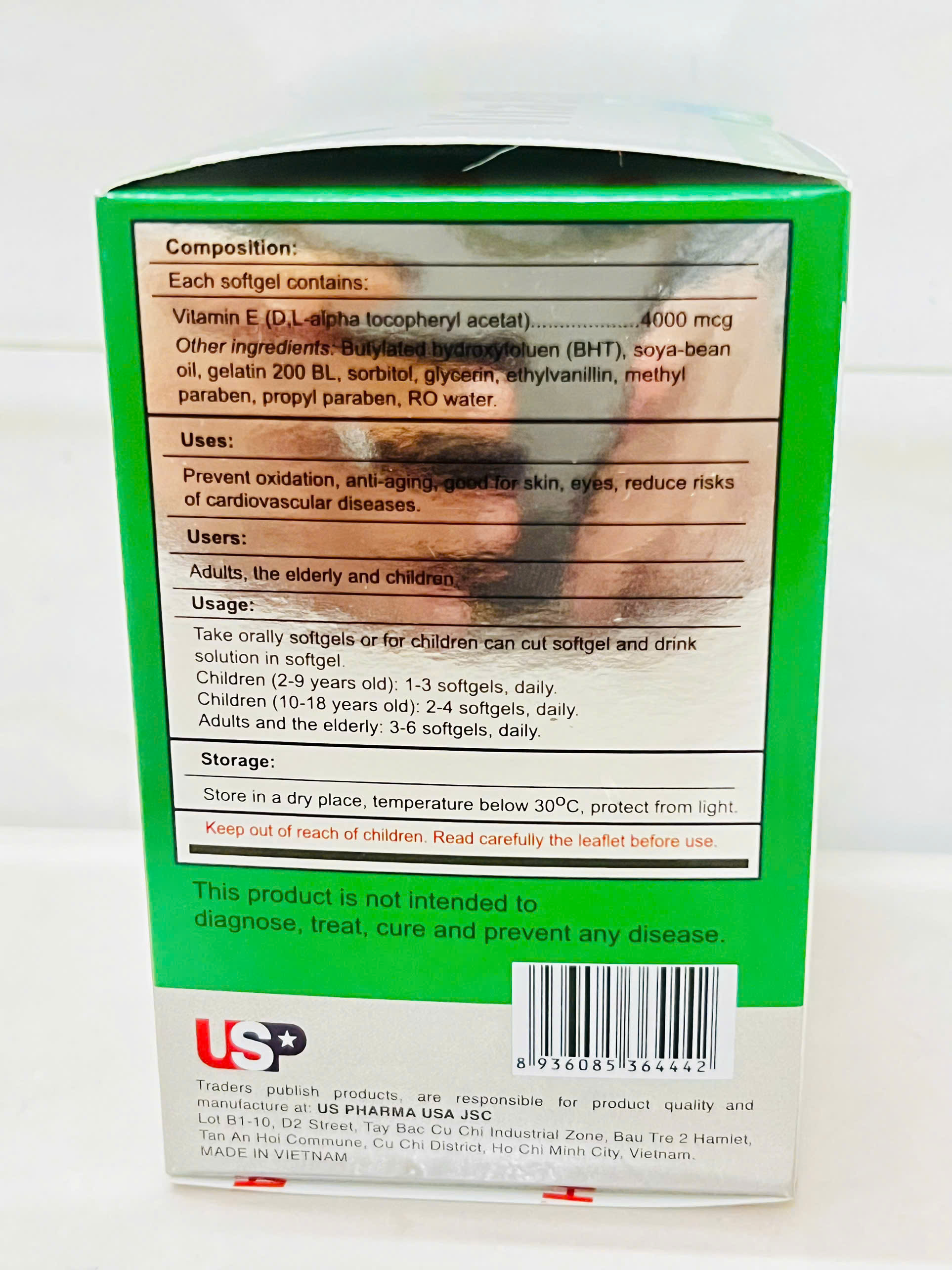 Bổ sung vitamin E Vita E US Pharma USA (Hộp 100 viên)