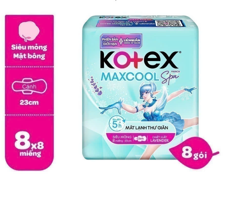 Băng vệ sinh Kotex Max Cool French Spa 23cm siêu mỏng cánh (Gói 8 miếng)