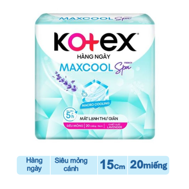 Băng vệ sinh Kotex hàng ngày Max Cool Spa 15cm siêu mỏng cánh (Gói 20 ...