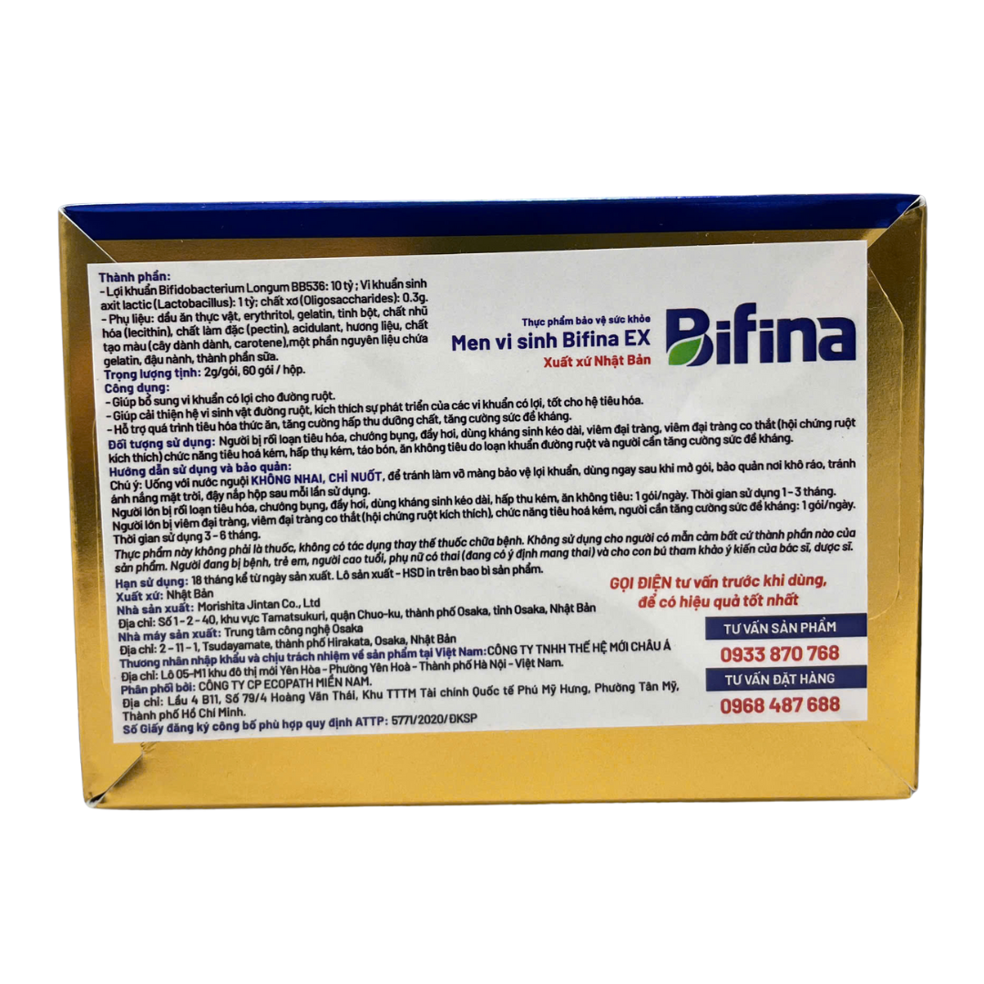 Men vi sinh hỗ trợ tiêu hóa Health Aid Bifina EX (Hộp 60 gói)