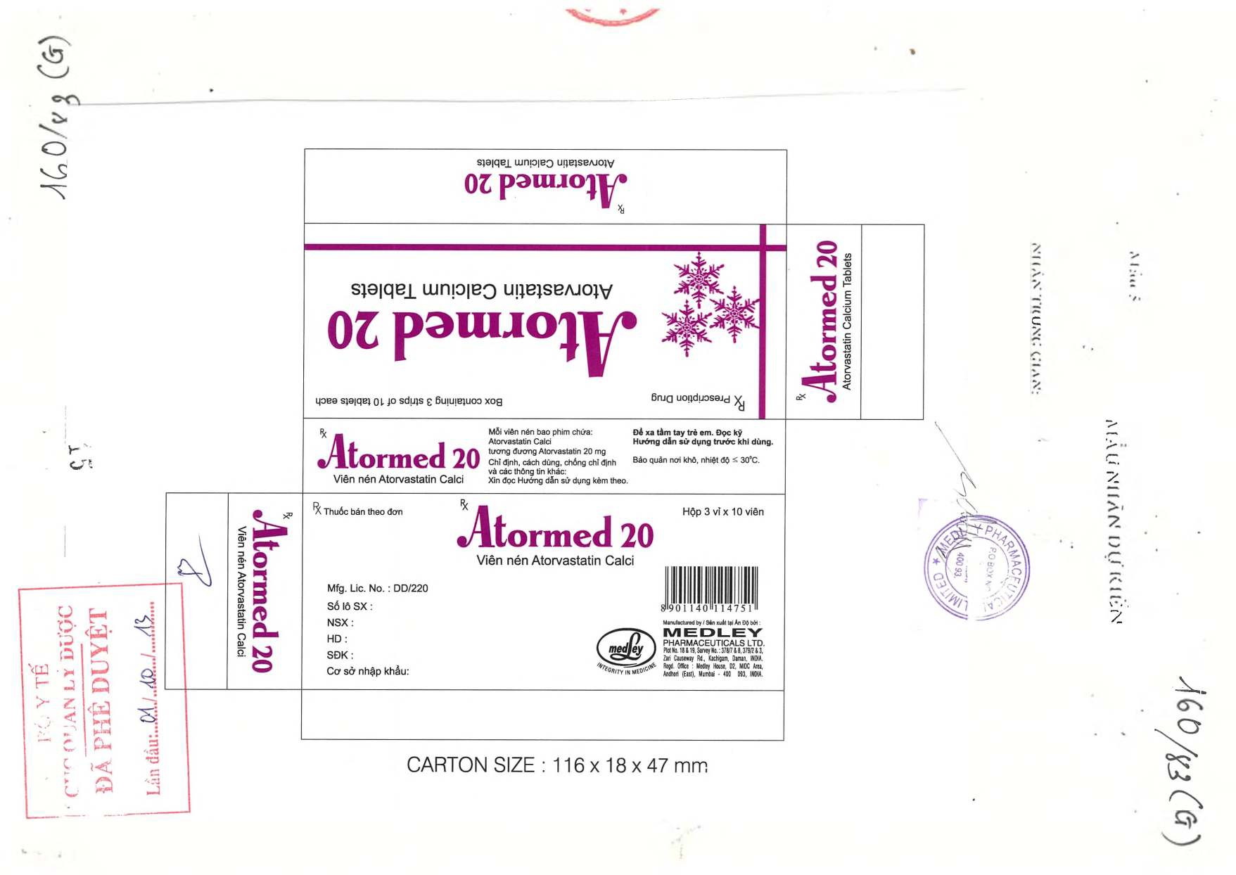 Atormed 20 Atorvastatin 20mg Medley (h/30v)