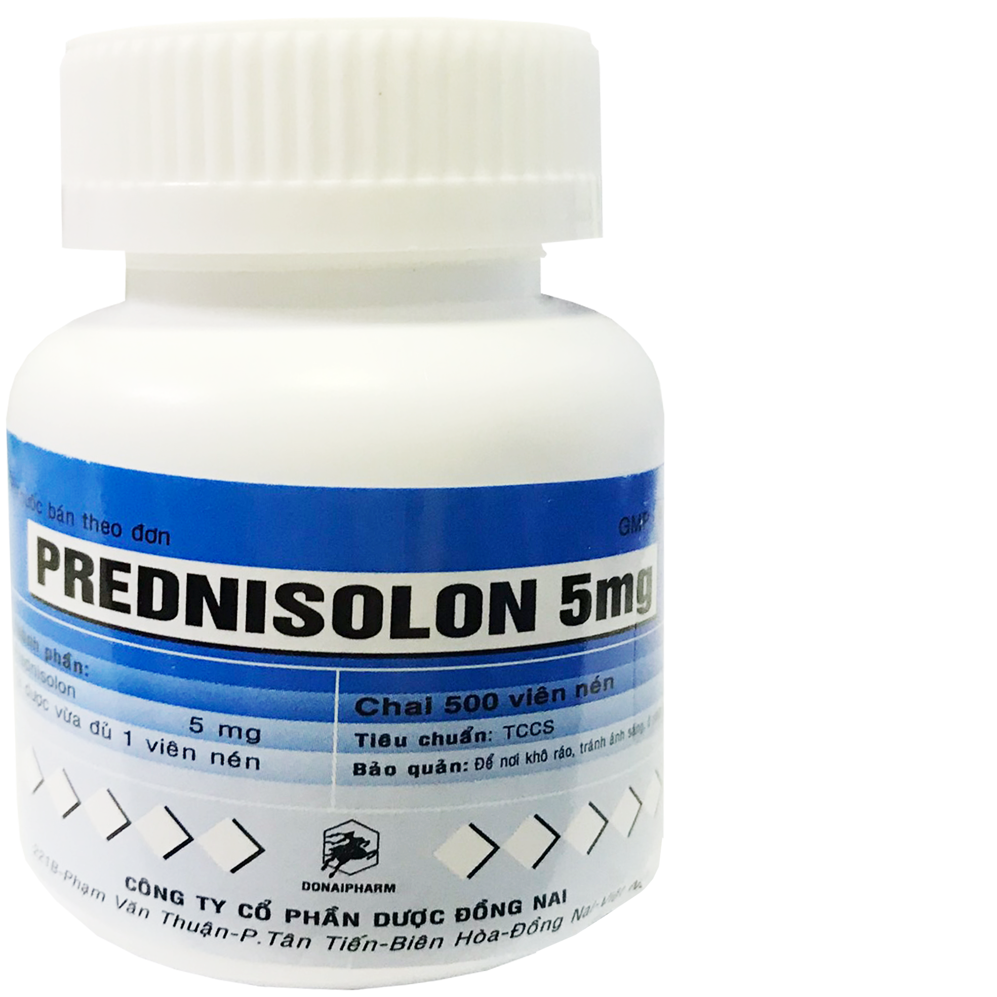 Thuốc kháng viêm Prednisolon 5 Đồng Nai Nắp Trắng (Chai 500 viên)